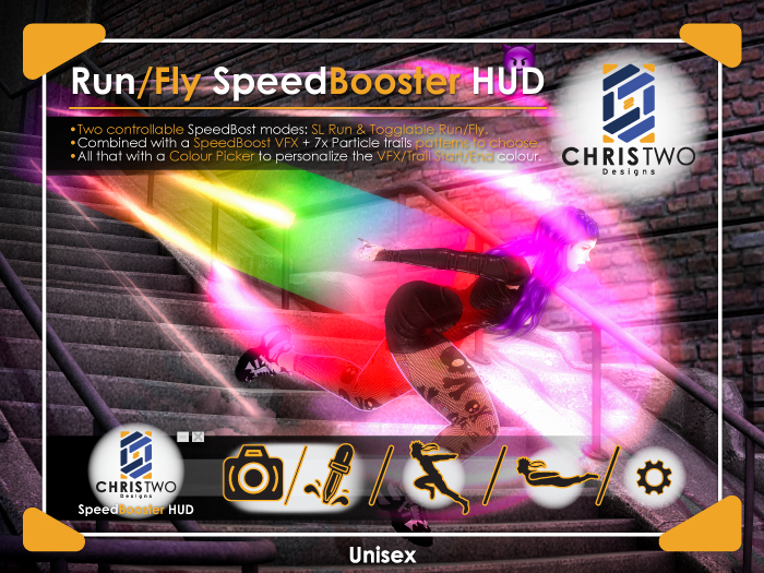 Second Life Marketplace - Run/Fly SpeedBooster HUD - [Chris Two Designs]